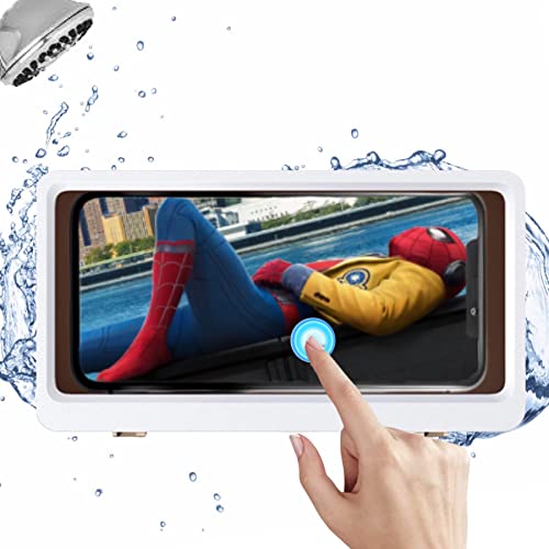 Spread Pixie Dust Shower Phone Holder Waterproof Upgraded Phone Shower Holder Wall Mount Bathroom TV Shower Gadget Shower Accessory Phone Mount iPhone Shower TV (White)