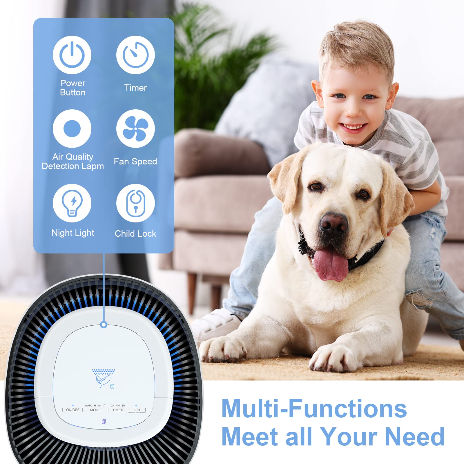 Air-Honati Air Purifiers, Air Purifier for Home Large Room, Smart Air Purifiers for Bedroom, HEPA Air Purifier for Pets, Remove 99.99% Odors Dust Pollen, Up to 2763 ft²，With Auto Mode H13 HEPA Filter