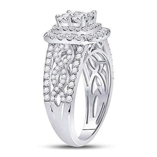14kt White Gold Princess Diamond Cluster Bridal Wedding Engagement Ring 1-1/2 Cttw