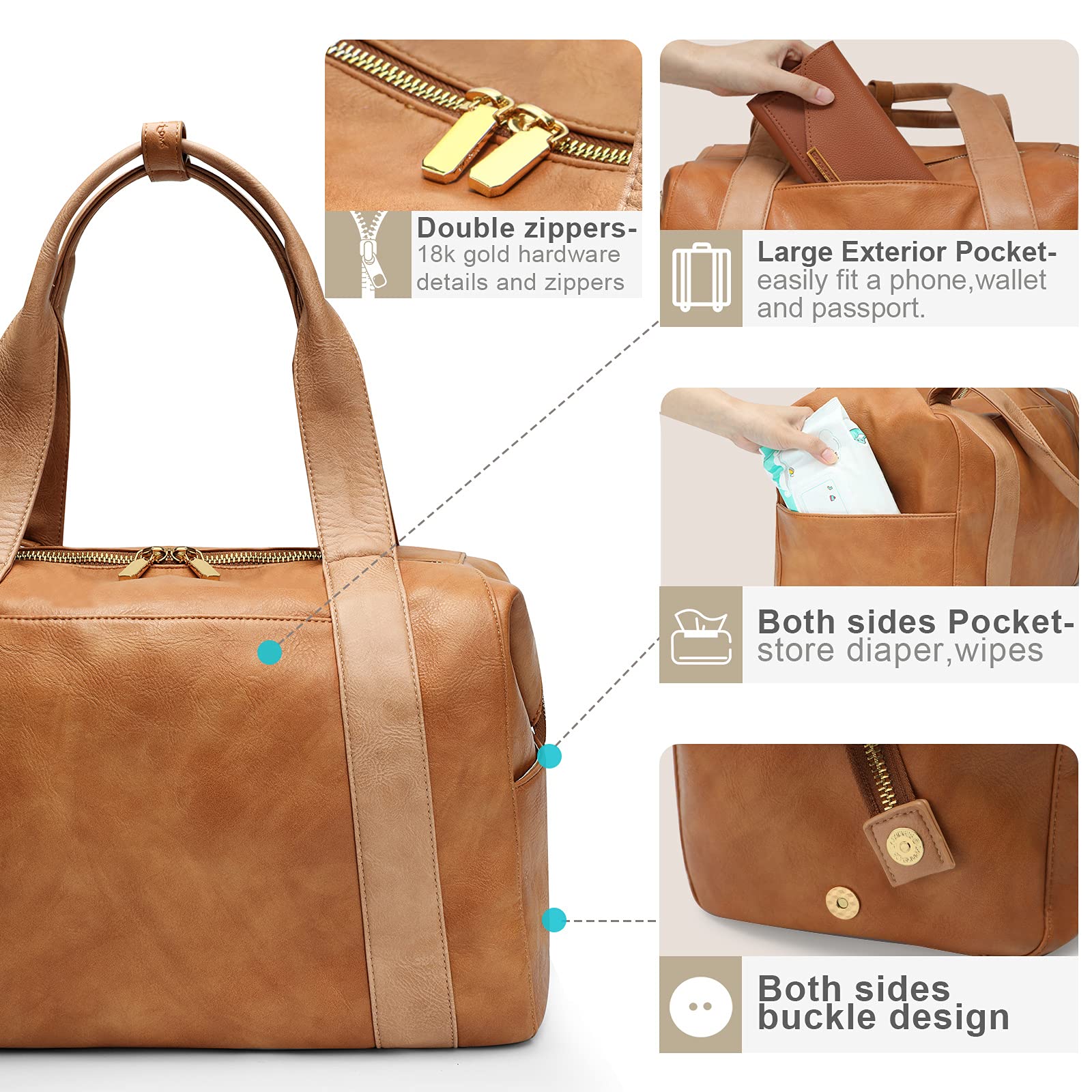 miss fong Diaper Bag Tote, Hospital Bag Essentials for Mom,Mommy Bag,Maternity Bags with Large Capacity and Multiple Pockets(Brown)