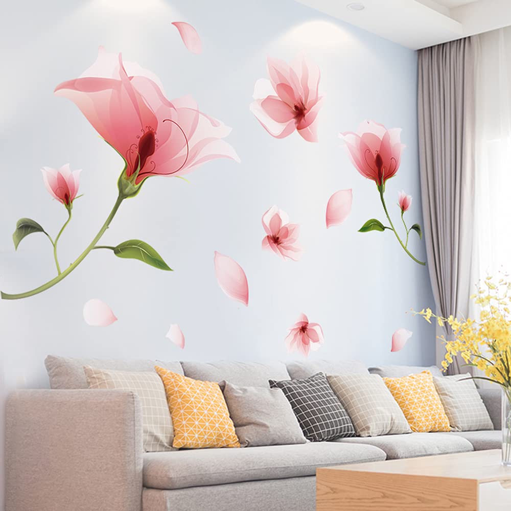 Buer Homie Wall Stickers, Pink Flowers Decals for Living Room DIY