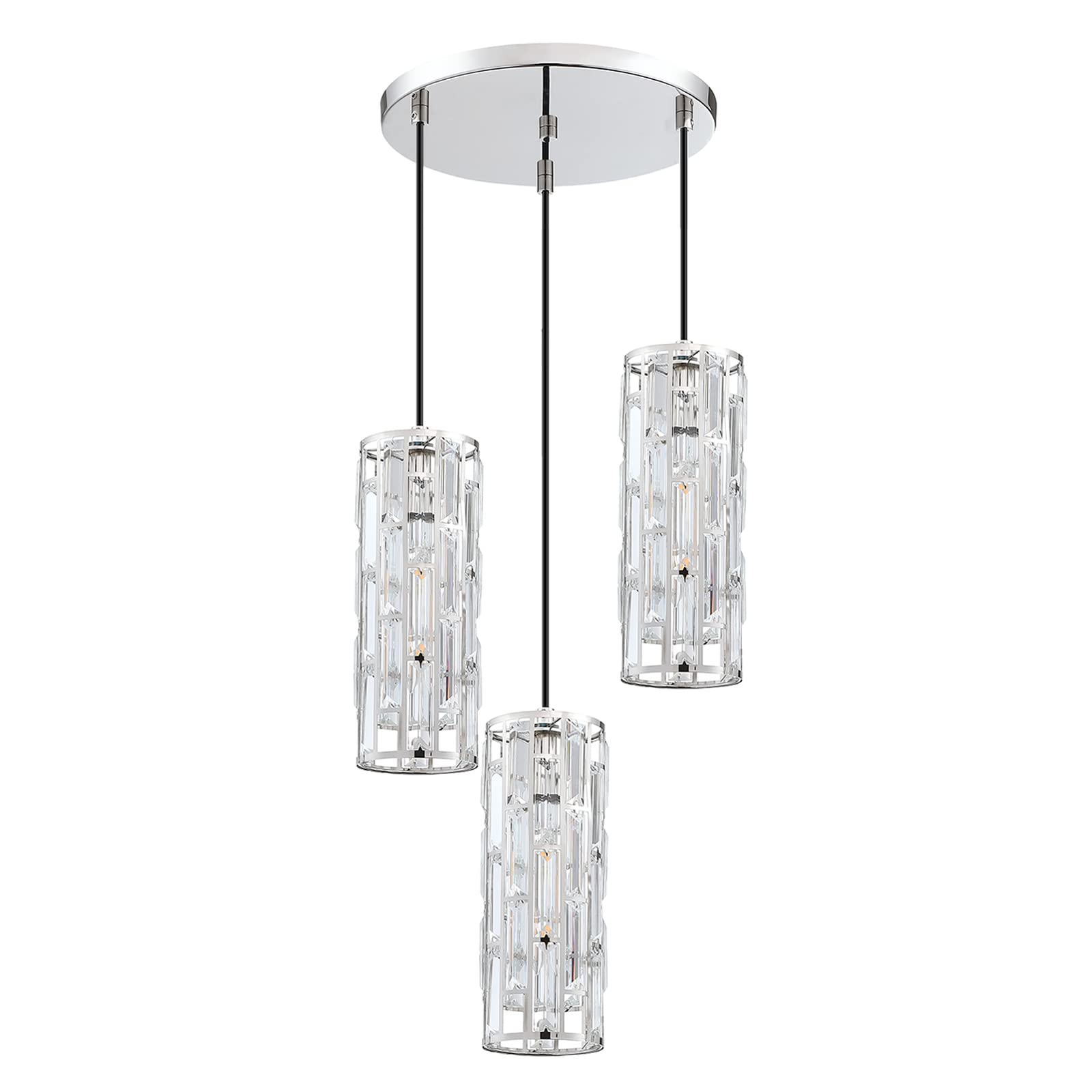 2 Pack 1 Light 5.5" Hanging Kitchen Island Pendant Light Crystal Nickel Finish,Modern Concise Pendant Fixture with Crystal Metal Shade for Bar,Dining Room,Corridor,Living Room Over Sink