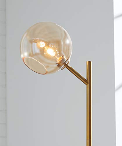 Signature Design by Ashley Abanson Contemporary 62.5" Floor Lamp with Glass Shade and On/Off Foot Switch, Gold