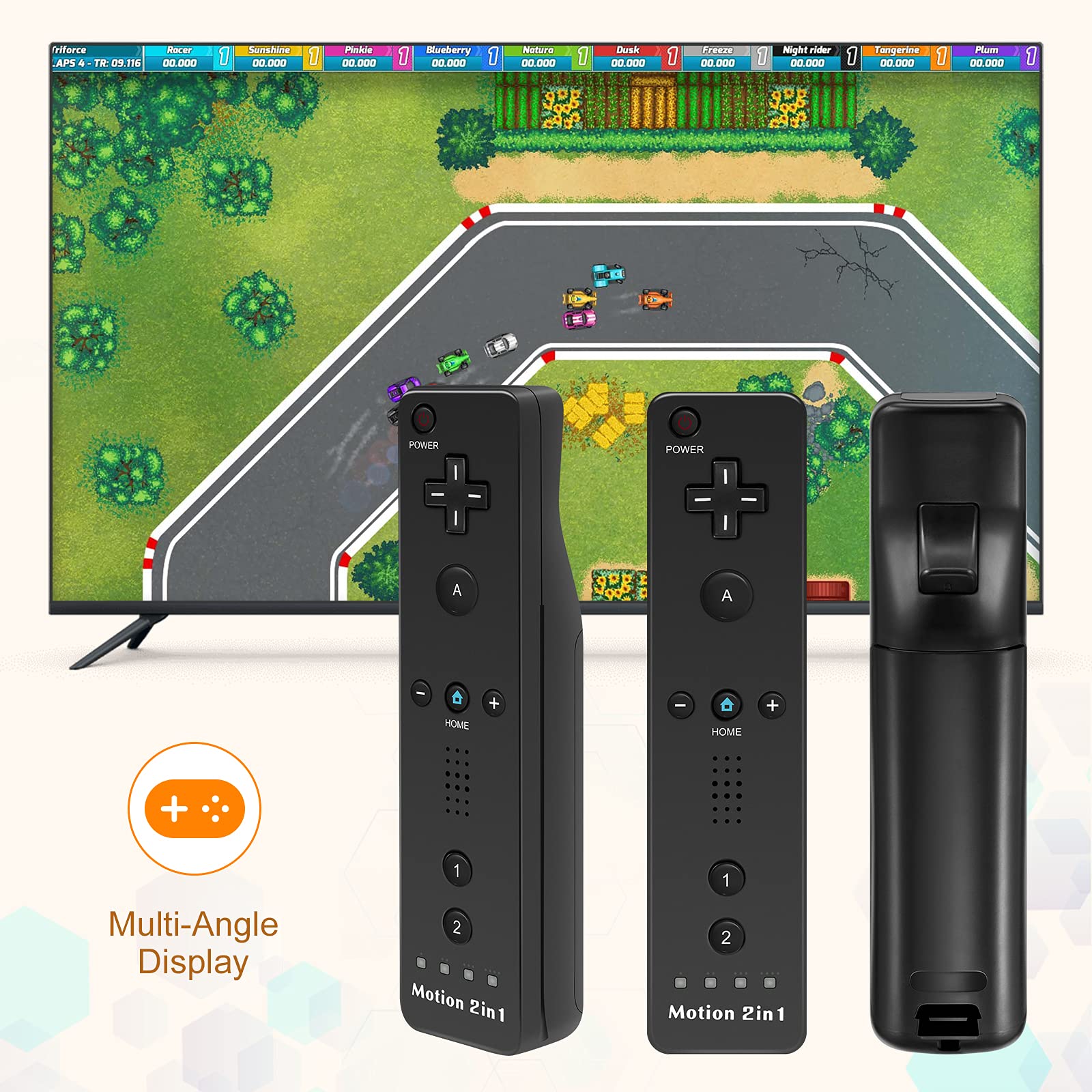 2 Pack Wii Controller, 2 in 1 Wii Remote Controller with Motion Plus for Nintendo Wii and Wii U, Wireless Wii Remote Game Controller with Silicone Case and Wrist Strap (Black)