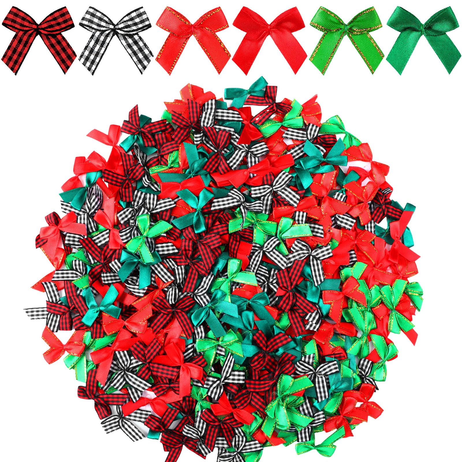 300 Pcs Christmas Halloween Mini Bows Small Ribbon Bows Bowknot Metallic Edge for Hand Account Sewing Appliques Crafts Decor Wedding Birthday Party Decoration (Vivid Colors,Pretty Style)