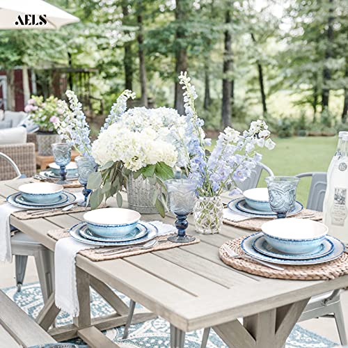 AELS Melamine Dinnerware Set of 18 Pcs Dinner Dishes Set, Lightweight Unbreakable for Indoor and Outdoor Use, BPA Free, Dishwasher Safe, Light Blue