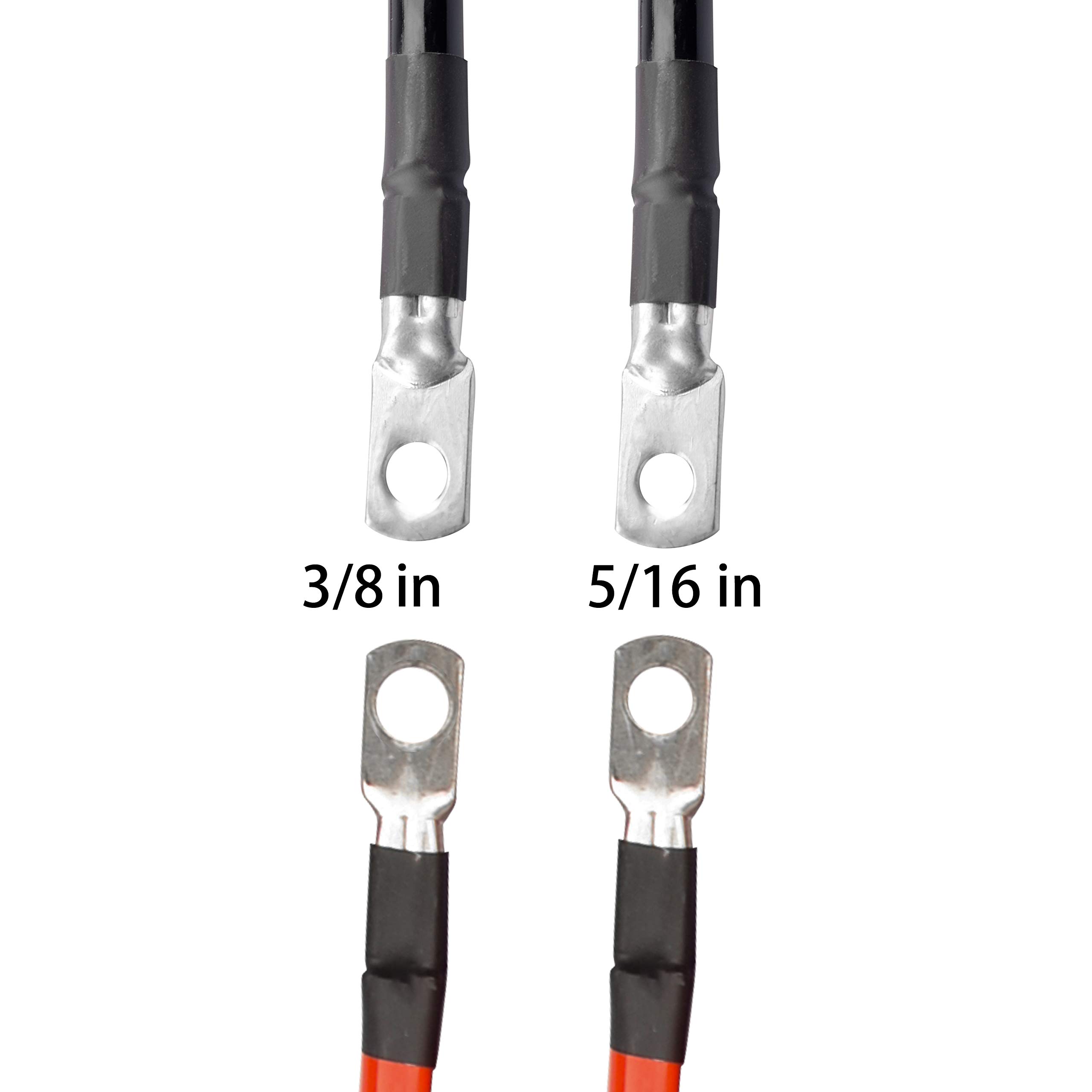2 AWG Gauge Red + Black Pure Copper Battery Inverter Cables Solar, RV, Car, Boat 4ft 3/8 + 5/16 in Lugs