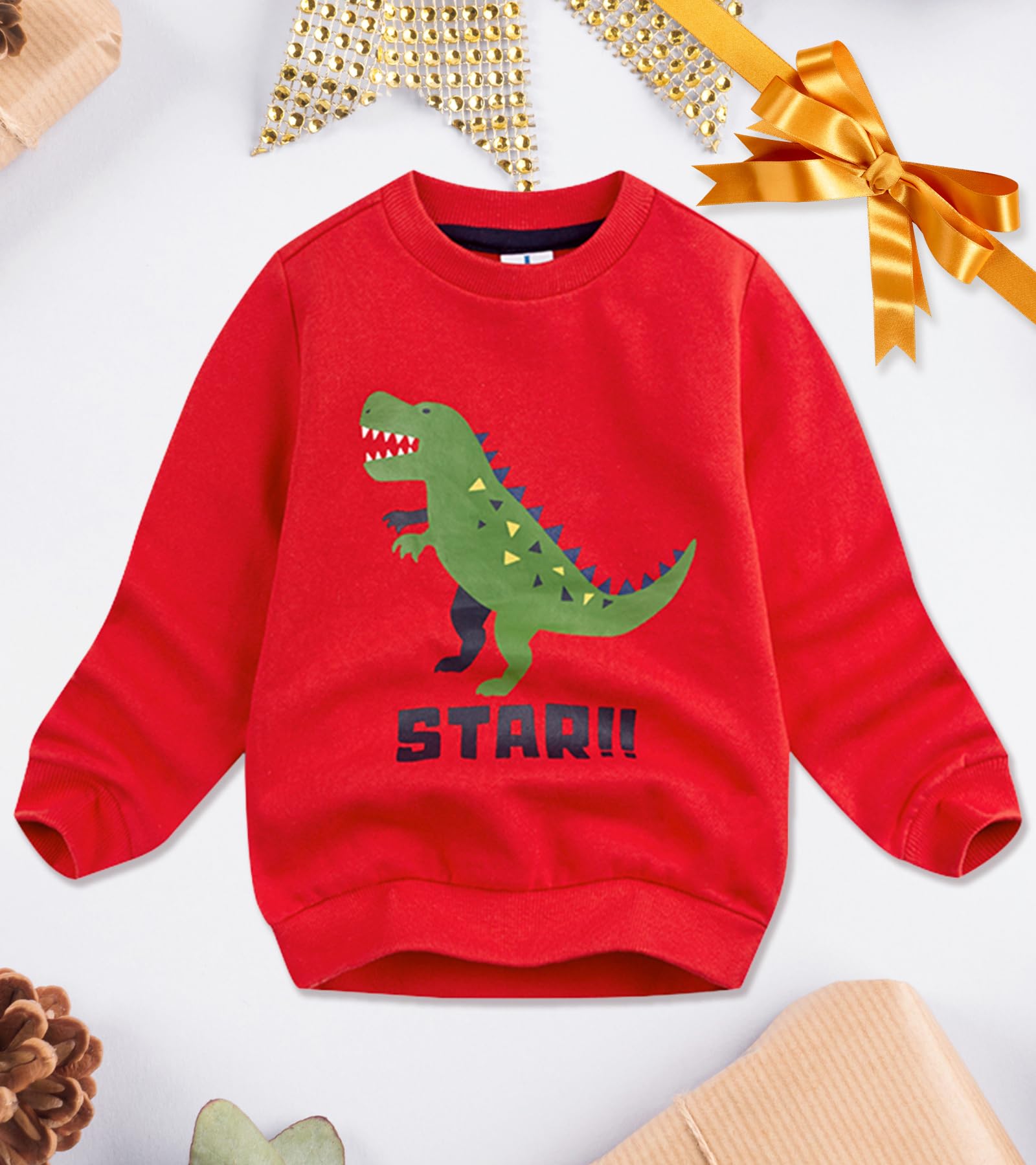 BOMDEALS Cute Valentines Sweatsuit for Toddler Boys - Kids Cartoon Pentacle Dinosaur Printed Long Sleeve Top Pants Outfits(311,Red,100)