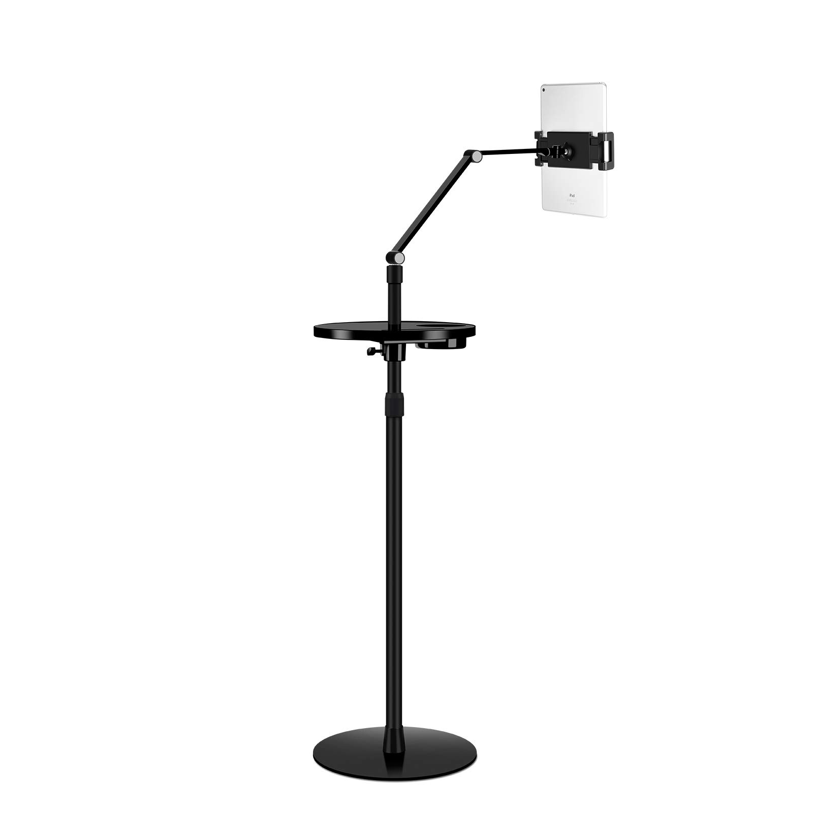 KSW KINGDO Tablet Floor Stand,Adjustable Height Swivel Tablet Holder Mount with Heavy Duty Stable Base Compatible iPad Pro Mini Air 12.9/9.7,Galaxy,Tab,Kindle,iPhone,Cellphones,Up to 13''tablets-Black