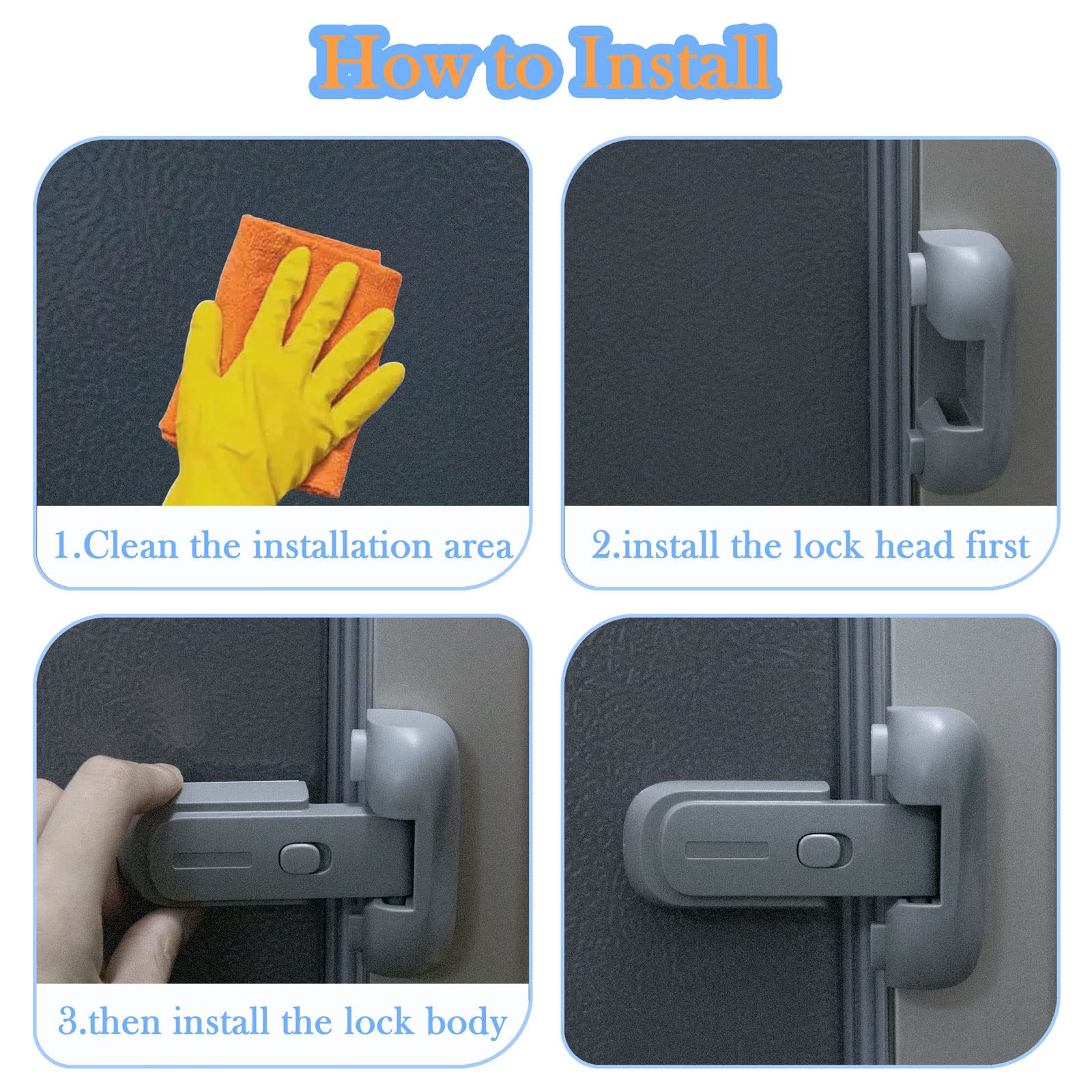 2 Pack Refrigerator Fridge Freezer Door Lock for Kids Child Proof Refrigerator Latch Lock to Keep Door Closed Toddler Kids Child Fridge Locks, No Tools Need or Drill (Grey)
