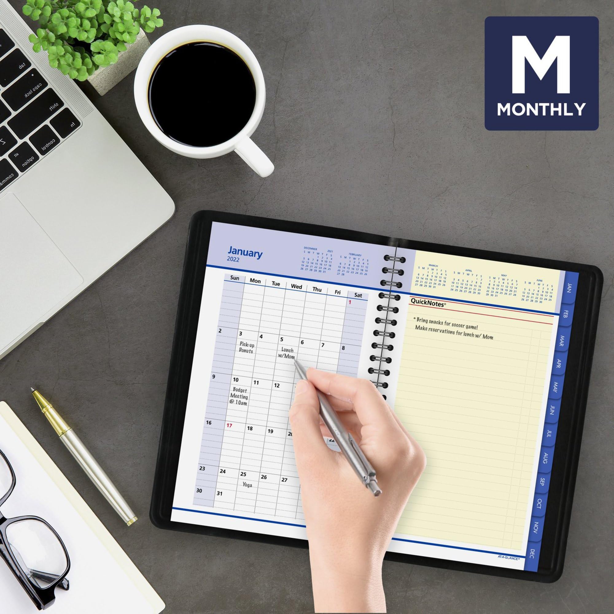 2022 Daily & Monthly Appointment Book & Planner by AT-A-GLANCE, 5" x 8", Small, QuickNotes, Black (760405)