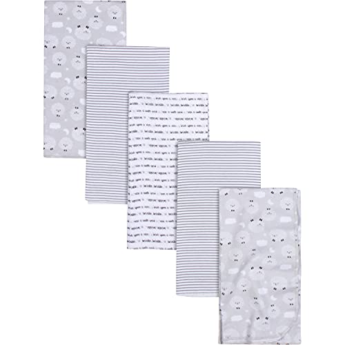 Gerber Boys and Girls Newborn Infant Baby Toddler Nursery 100% Cotton Flannel Receiving Swaddle Blanket, Sheep Grey, Pack of 5