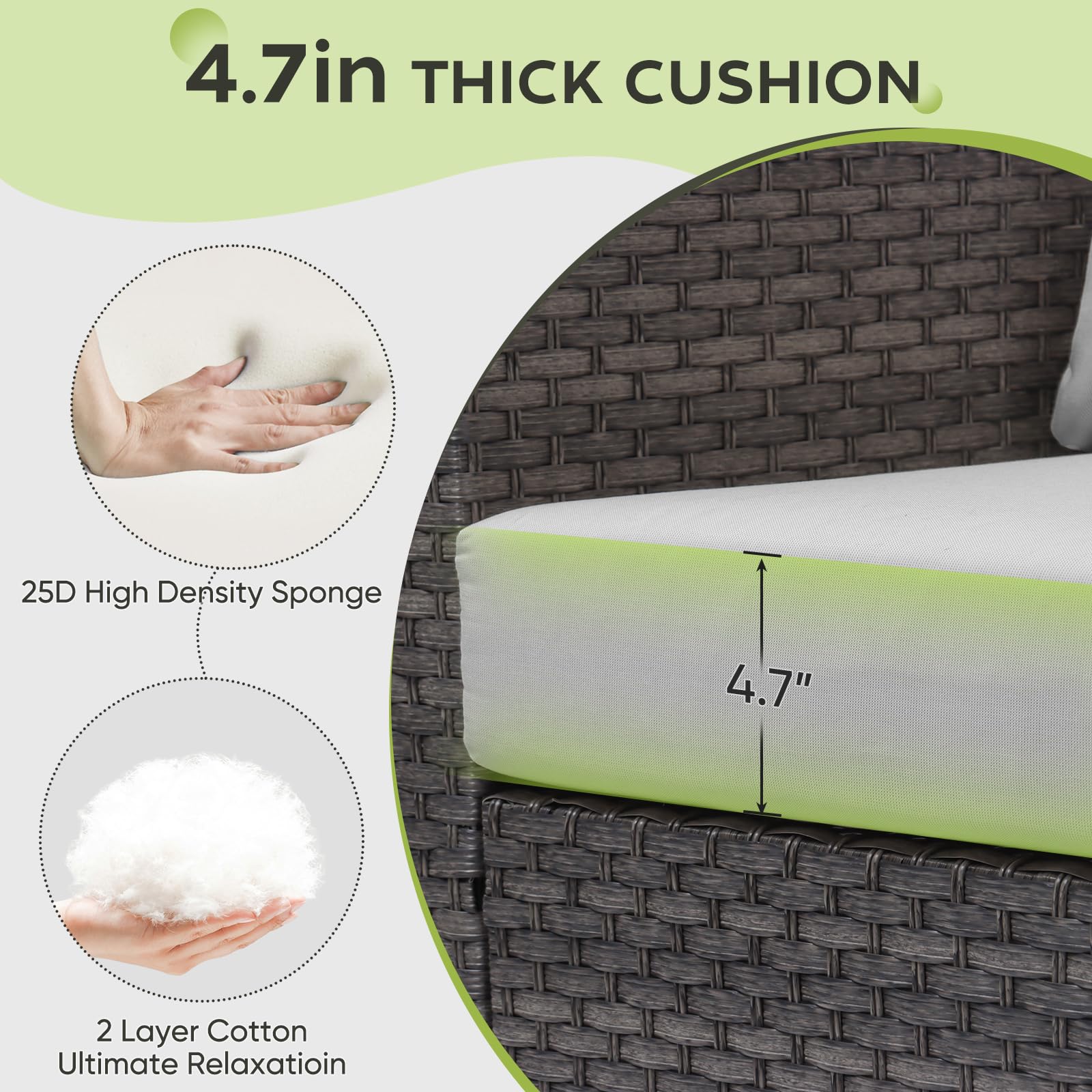 ABCASA Wicker Patio Sofa, 3 Seats Extra Large Outdoor Couch with Comfortable 4.72'' Thick Cushions,Deep Seat Patio Sofas Set for Porch, Deck, Backyard, Sunroom, Garden,Grey