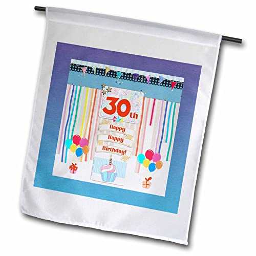 3dRose Image of 30th Birthday Tag, Cupcake, Candle, Balloons, Gift, Streamer - Flags (fl_359591_1)