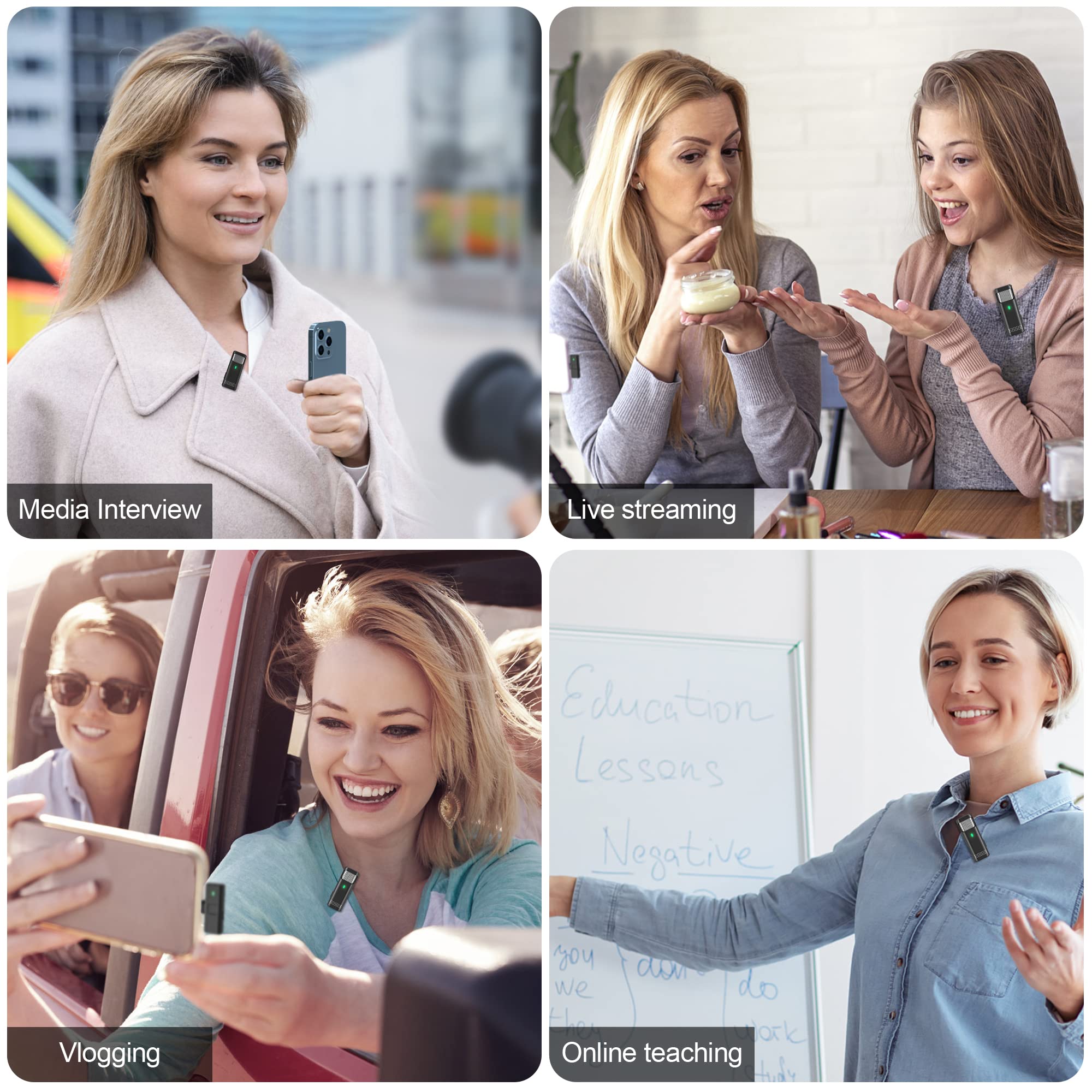 2 Mic Wireless Lavalier Lapel Microphone for iPhone iPad, MK06 Plug-Play Wireless Lavalier Mic with Charging Case-Linkable within 60ft for Live Streaming, Short Videos, YouTube, Interview, Vlog