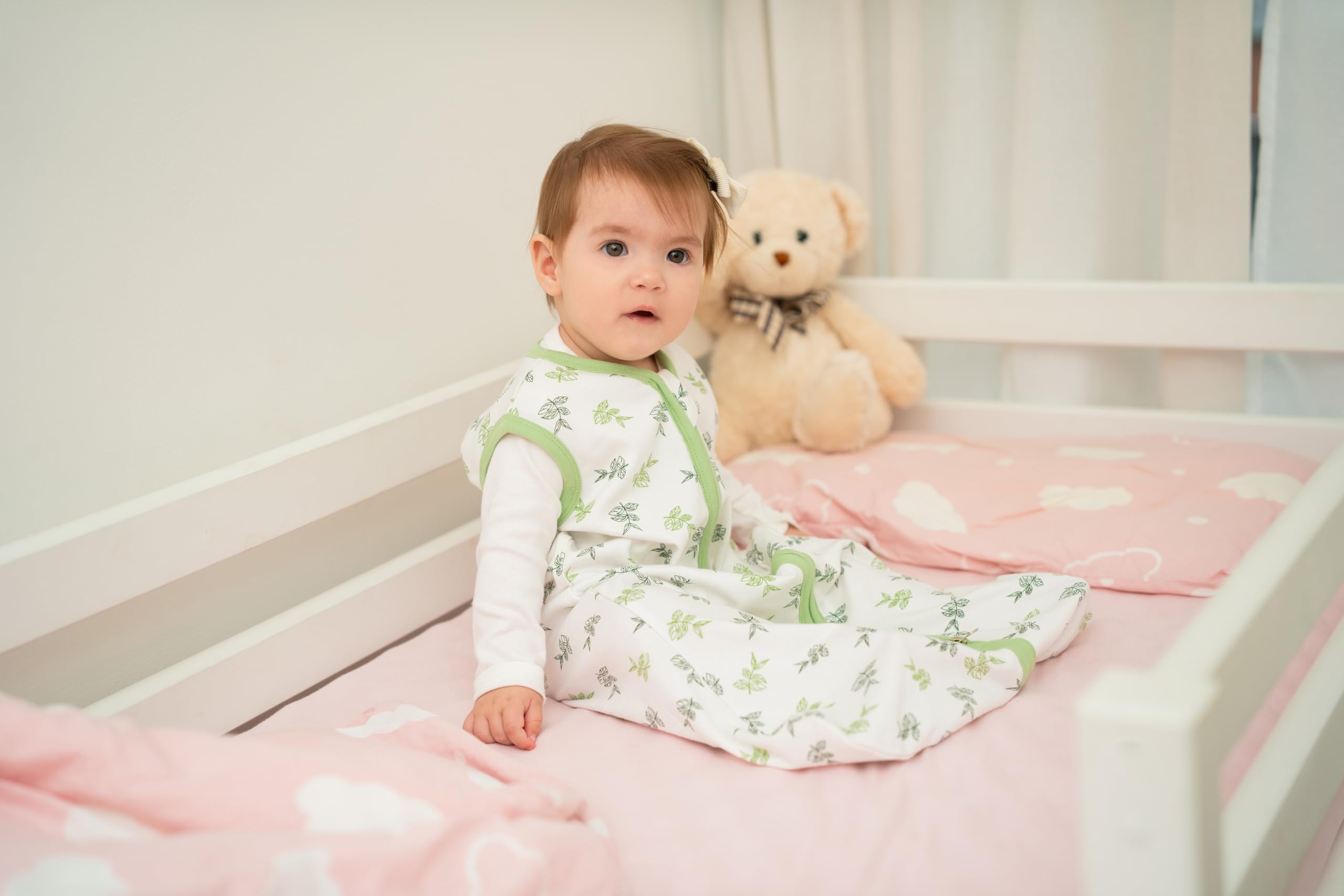Baby Wearable Blanket, Breathable Cotton Sleep Sacks for 6-12 Months, 2 Pack Unisex Sleeping Bag Sack, Medium Size, 2-Way Zipper, 0.5 Tog