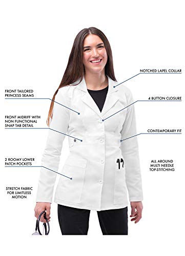 Adar Universal Stretch Lab Coat for Women - 28" Tab-Waist Lab Coat - 3300 - White - S