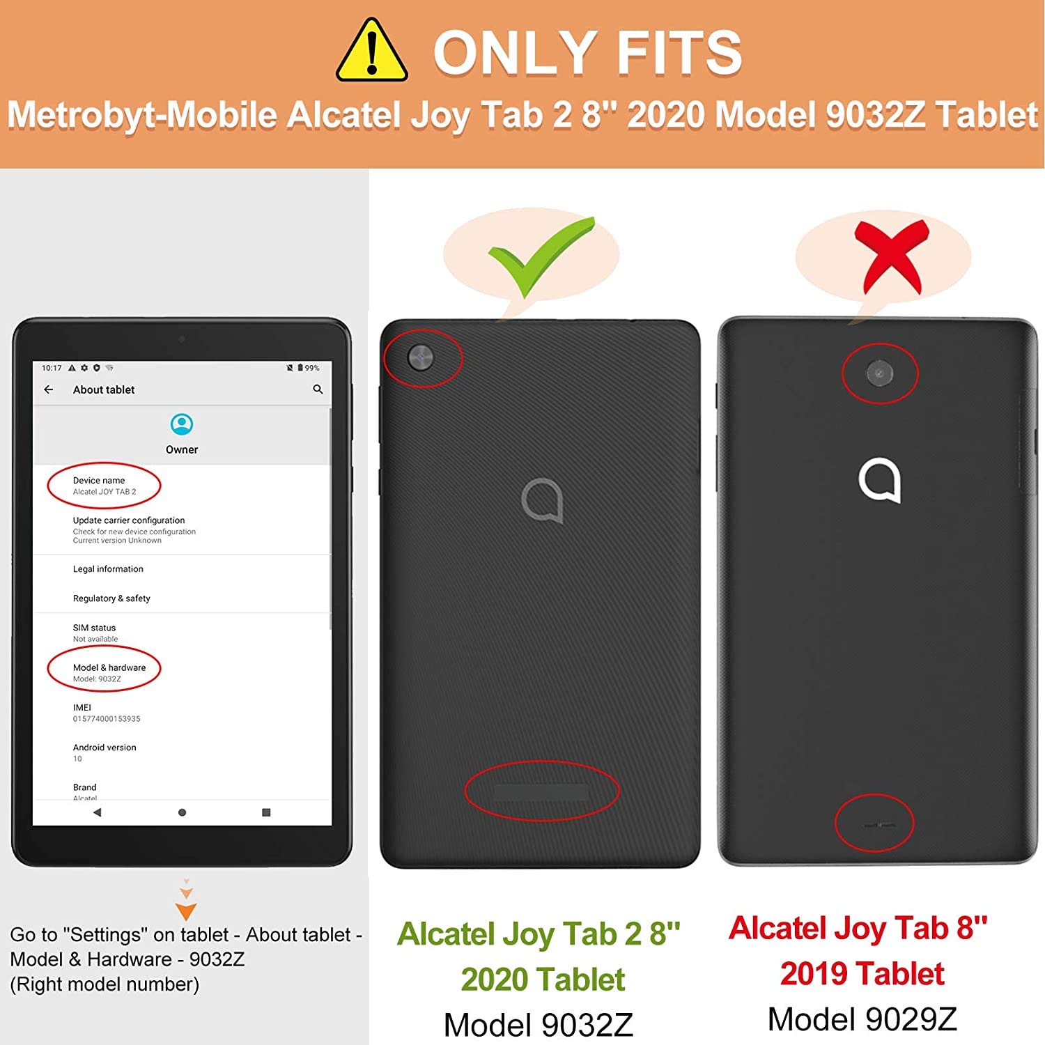 KuRoKo Slim Light Cover Trifold Stand Hard Shell Case for Alcatel Joy Tab 2 8.0" (9032Z) / Verizon TCL Tab 8 (9038s)-NOT for TCL TAB 8 LE