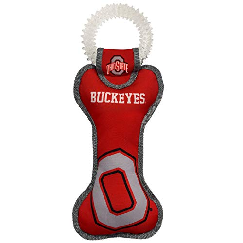 Pets First NCAA Ohio State Buckeyes Dental Dog TUG Toy with Squeaker. Tough PET Toy for Healthy Fun, Teething & Cleaning Pet's Teeth & Gum. (OH-3310)
