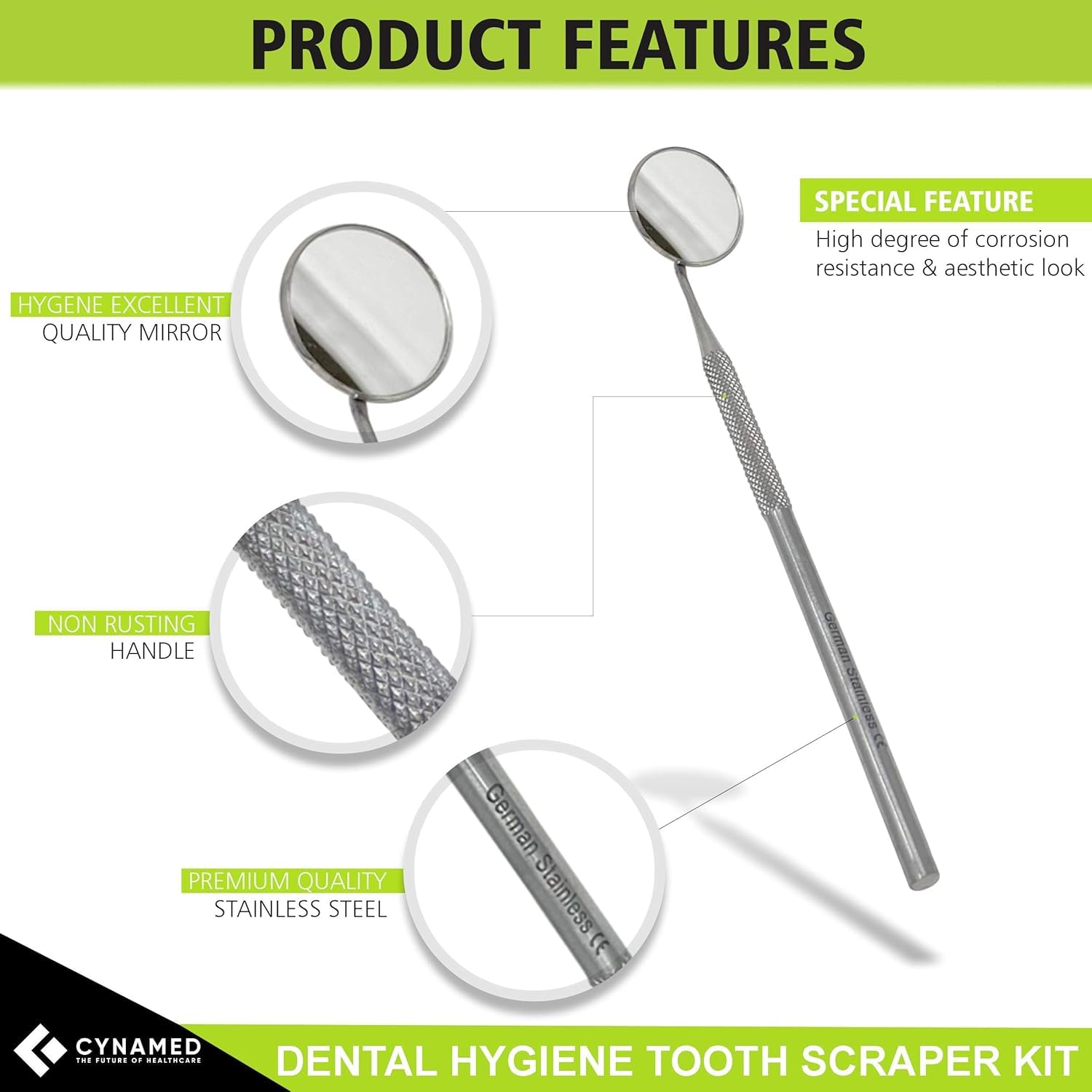 CynaMed Dental Tools Oral Care Kit (5-Pack) β Stainless Steel Dental Pick, Tartar Scraper, Scaler, Tweezers, and Mouth Mirror for Personal & Pet Use