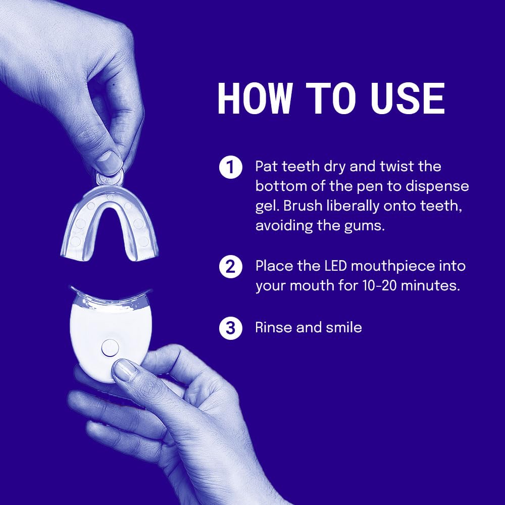 Active Wow 24k White Premium Teeth Whitening Kit - LED Teeth Whitening Kit, Teeth Whitening Light, Fluoride Free, Teeth Whitening Kit with LED Light - Mint Flavor, 30 Treatments