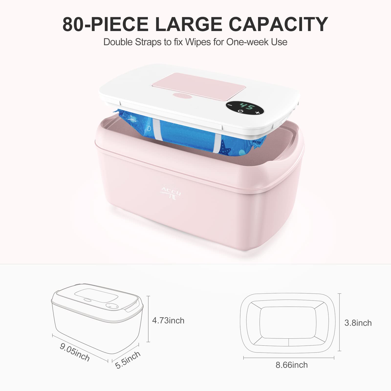 Baby Wipe Warmer : Pink Portable Wipe Dispenser with Top Heating System, LED Display for Accurate Temperature Setting, Diaper Wipe Warmer - Keeps Wipes Warm and Moist for Babies