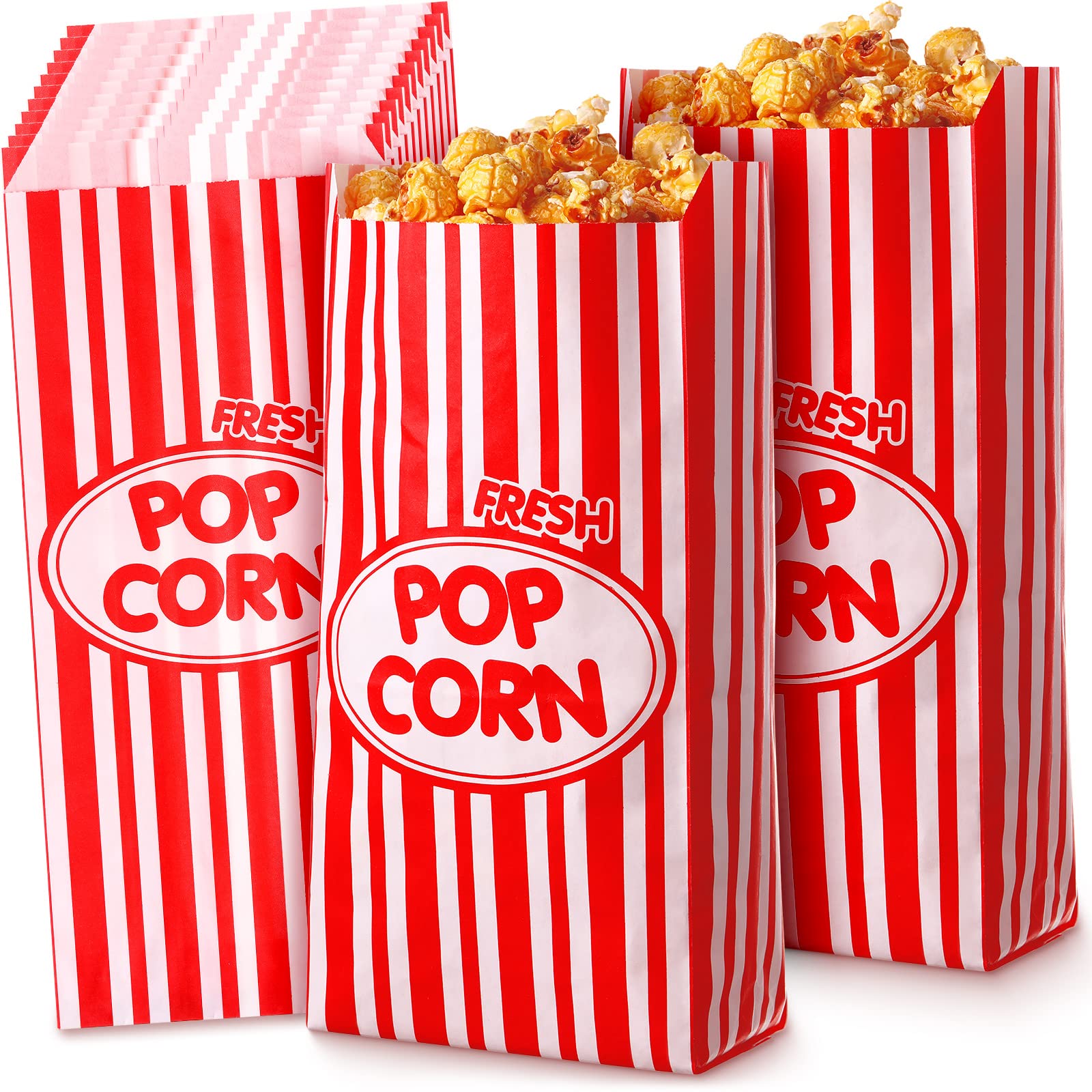 300 Pcs Popcorn Bags Popcorn Boxes Paper Red and White Movie Popcorn Bags for Carnival Movie Theme Party Supplies (5.51 x 1.97 x 11.22 Inches)