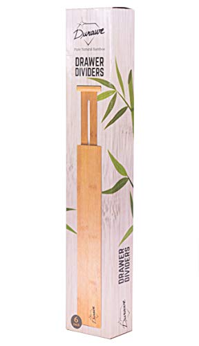 Bamboo Drawer Dividers Organizers 6-pack (12"-17") Adjustable Spring Loaded Drawer Divider Expandable Drawer Organizer Utensil Separators for Kitchen, Bedroom, Dresser, Office, Baby Drawers, Closet
