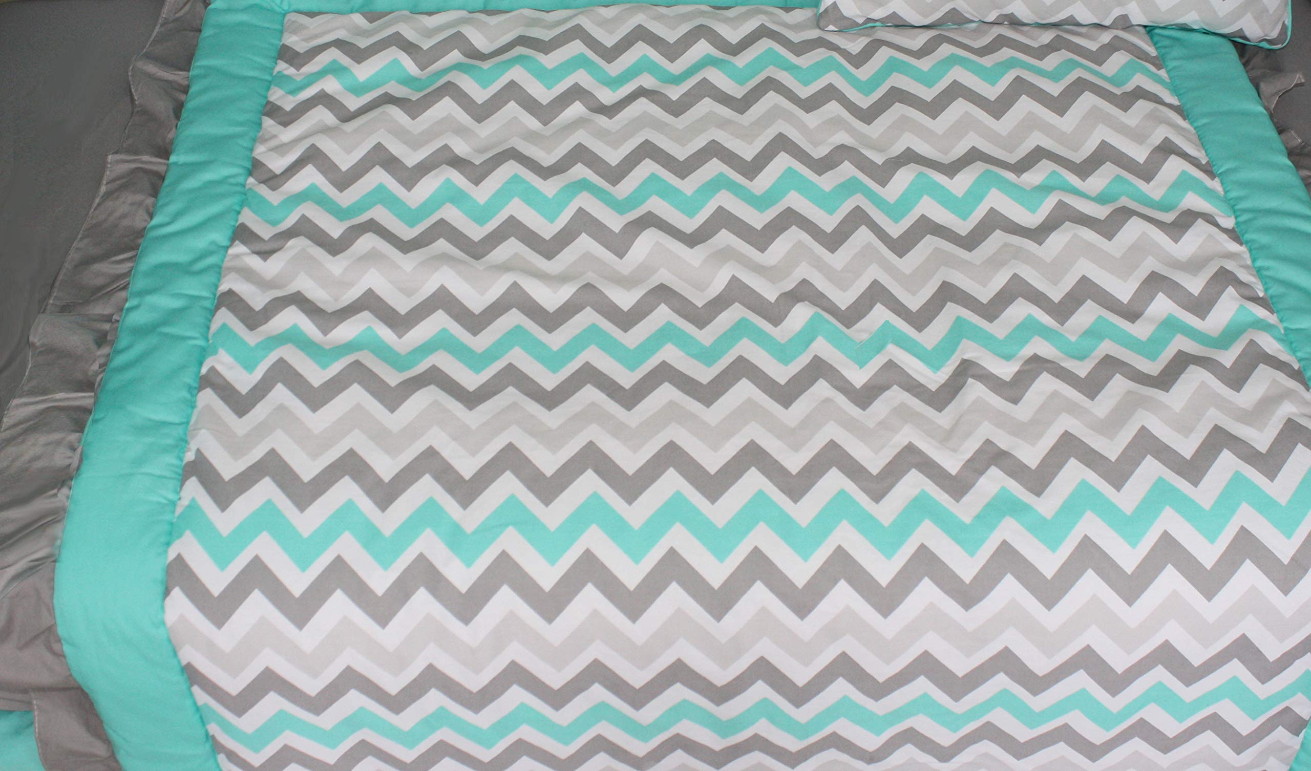 BabyFad Elephant Turquoise Chevron 9 Piece Baby Crib Bedding Set 100% Cotton