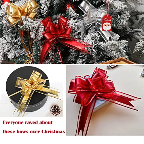 ADARRO 24PCS Christmas Pull Bows for Gift Wrapping with Ribbon for Presents, Florist, Bouquet, Basket Wrap Decoration, Christmas Bows Small(1.18”Wide)12PCS, Large(1.97”Wide)12PCS
