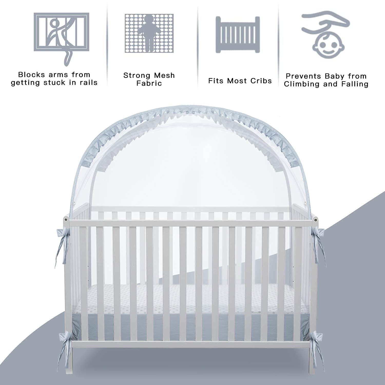 L RUNNZER Baby Crib Tent, Pop up Nursery Net to Keep Baby from Climbing Out, Protect Your Baby from Falls and Bite