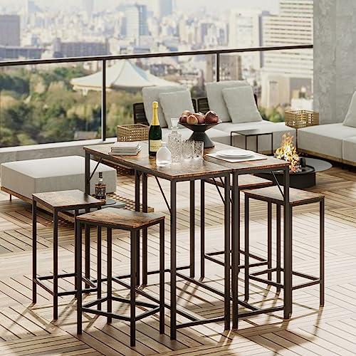 AEPOALUA Dining Table Set, 47.2β Rectangular Bar Table and Chairs Set, 3 Piece Kitchen Breakfast Table with 2 Stools, Pub Table and Chairs Set of 2 for Dining Room, Living Room, Rustic Brown/Black