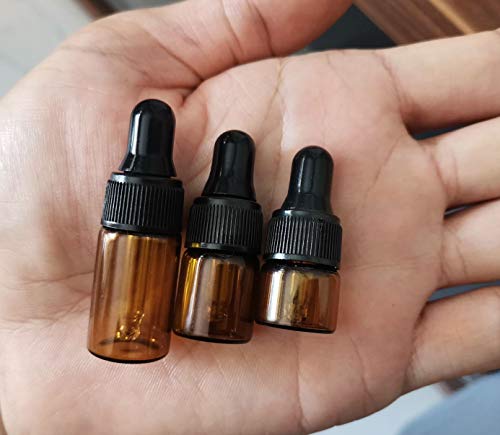 Elfenstall - 25pcs 3ml Mini Amber Glass Bottle Sample Vial Small Essential Oil Bottle with Glass Eye Dropper For Portable Travel Party Makeup tool + 2pcs 1ml Dropper
