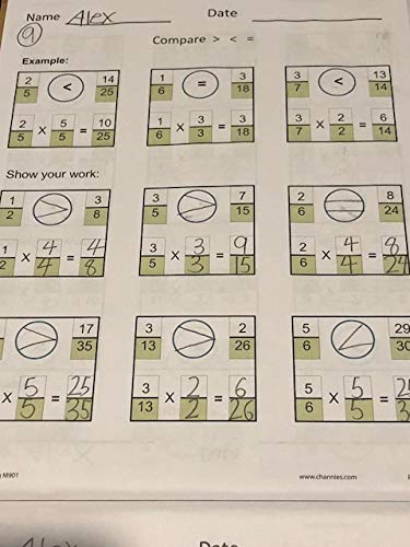 Channie’s One Page A Day Workbook, Beginner Single Digit Fraction Math Practice Worksheets, 50 Pages Front & Back, 25 Sheets, Grades 3rd, 4th, and 5th, Size 8.5” x 11” Summer School, Summer Bridge