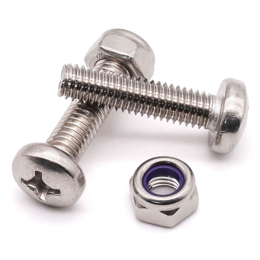 M6-1.0 x 30mm (20 Sets) Stainless Steel Pan Head Machine Screws with M6-1.0 Locknuts Hardware Assortment Kit 304 Stainless Steel