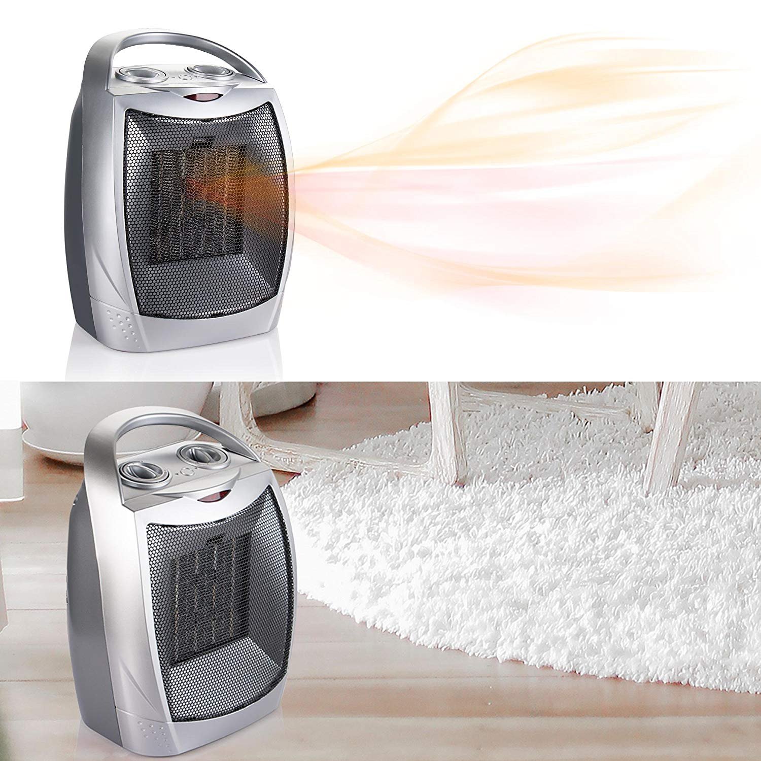 700W/1500W Ceramic Space Heater with Adjustable Thermostat, Portable Electric Heater Fan with Overheat Protection and Tip-Over Protection for Office Home Bedroom
