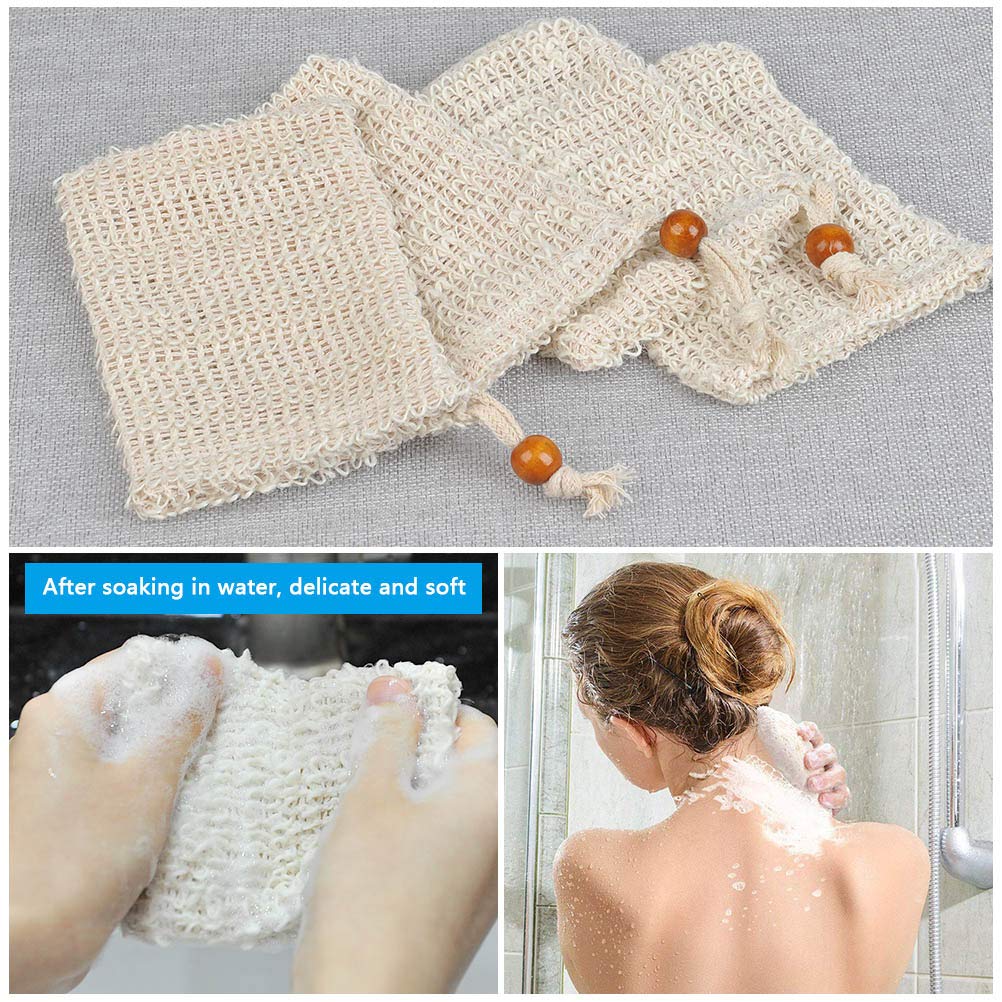 BUYGOO 20 Pack Soap Exfoliating Bag, Natural Soap Saver Hand Made Sisal Mesh Soap Bag Bar Soap Bag with Drawstring for Bath & Shower Use