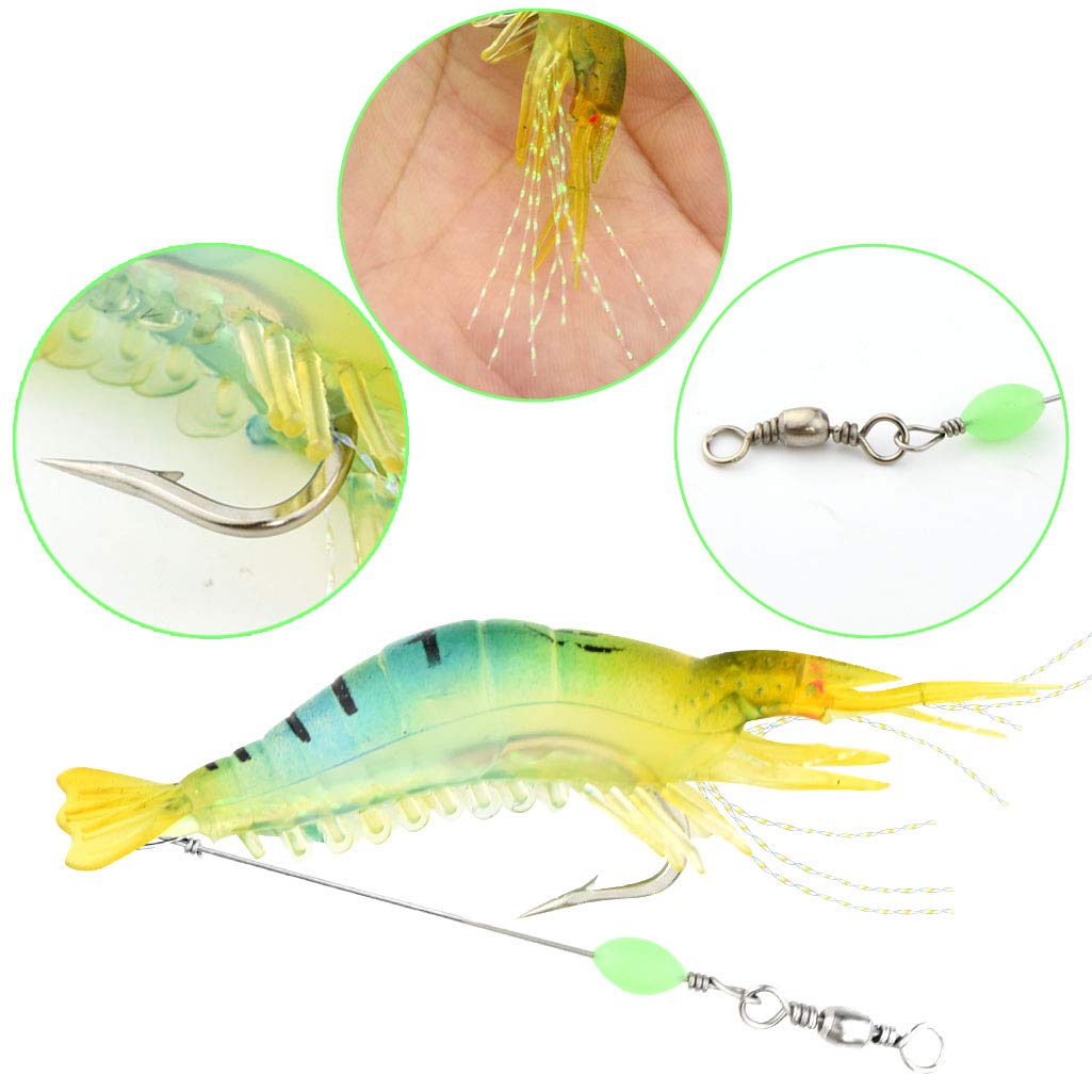 14pcs Shrimp Bait Artificial Silicone Soft Baits Luminous Fishing Lure with Sharp Hooks Fishing Tackles Freshwater/Saltwater