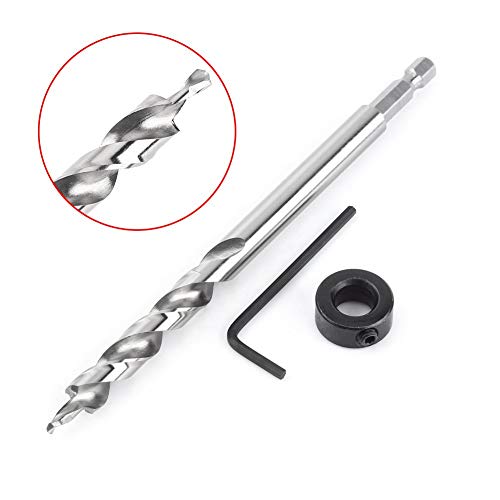 3/8" Twist Step Drill Bit Hex Shank Pocket Hole Drill Bit with Adjustable Depth Stop Collar for Pocket Hole Jig Kit