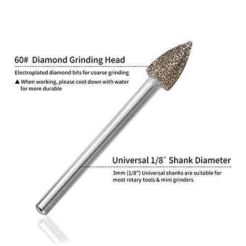 60 Grit 20Pcs ๐๐ถ๐ฎ๐บ๐ผ๐ป๐ฑ ๐๐๐ฟ๐ฟ ๐ฆ๐ฒ๐ - GOXAWEE Rotary Grinding Burrs Engraving Bits Set with 1/8-inch Shank, Diamond-Coated Stone Carving Accessories Bit Universal Fitment for Rotary Tools