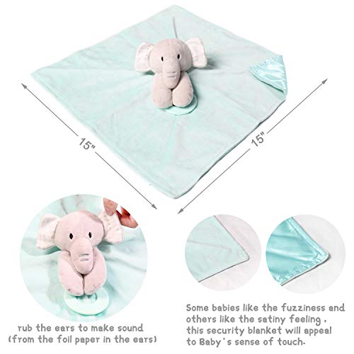FINOHOPE Baby Blanket Plush Fleece with Security Blanket Snuggler Stuffed Animal Loveys for Boys and Girls, Blue Elephant