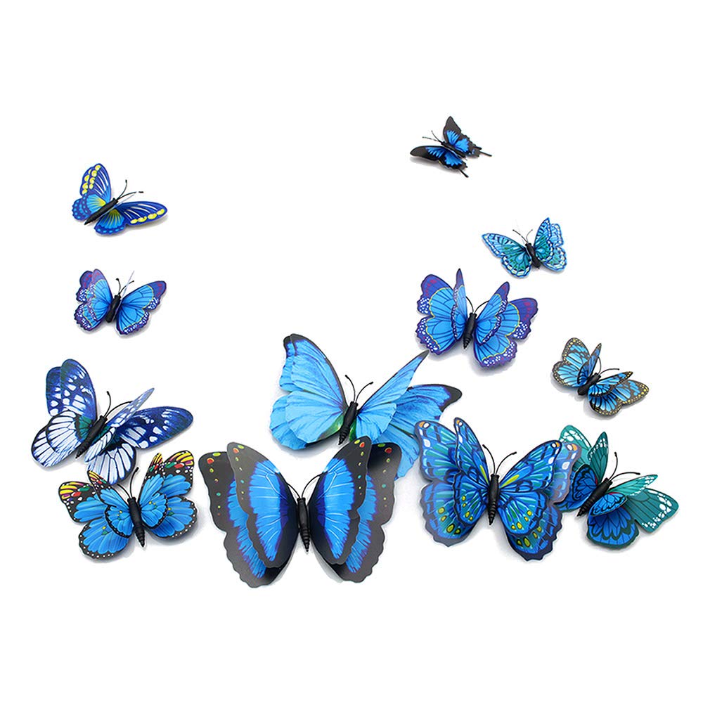 3D Butterfly Decor,Wall Decal Butterfly,36 PCS 3D Butterfly Stickers with Double Wings, Sponge Gum and Pins, Removable Wall Sticker Decals for Room Home Nursery Decor