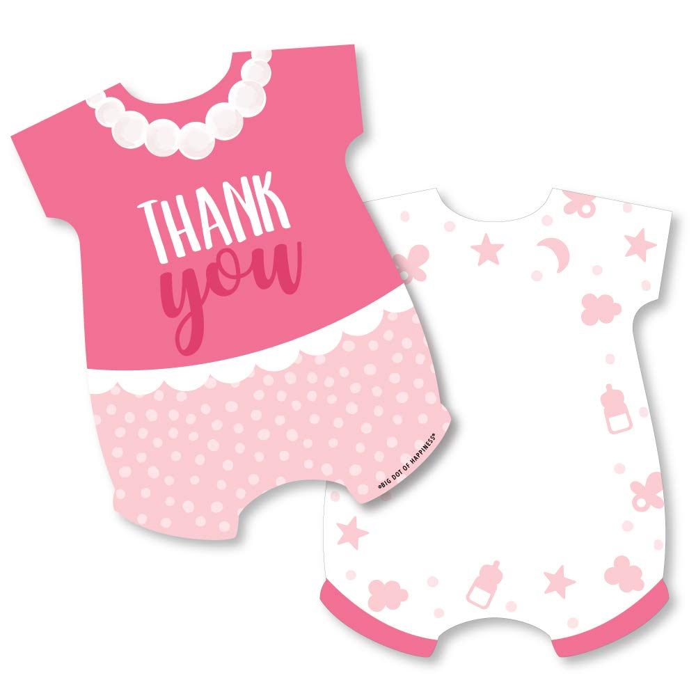 Big Dot of Happiness - Itâ€™s a Girl - Shaped Thank You Cards - Pink Baby Shower Thank You Note Cards with Envelopes - Set of 12