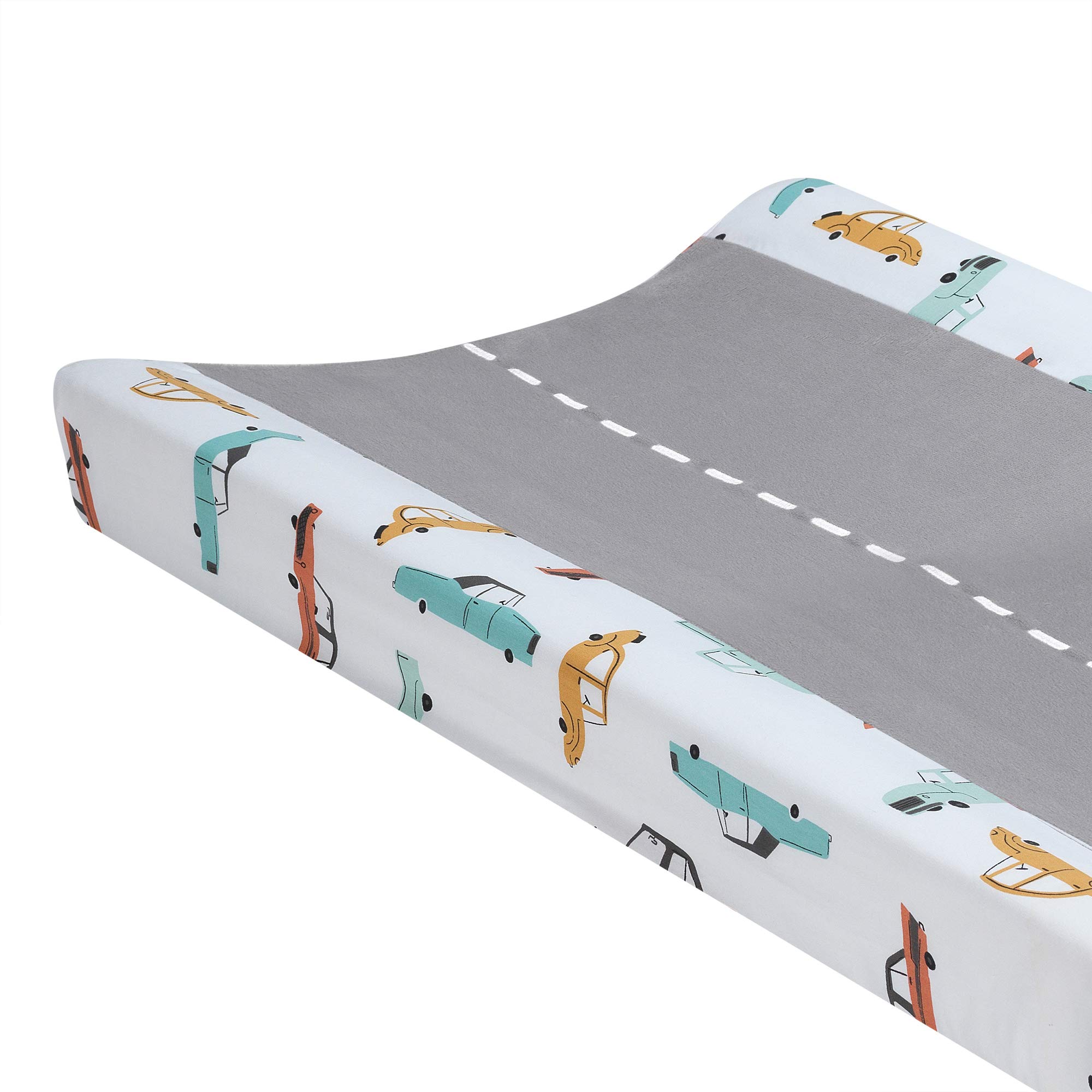 Lambs & Ivy Baby Car Tunes Soft Gray Changing Pad Cover - Transportation