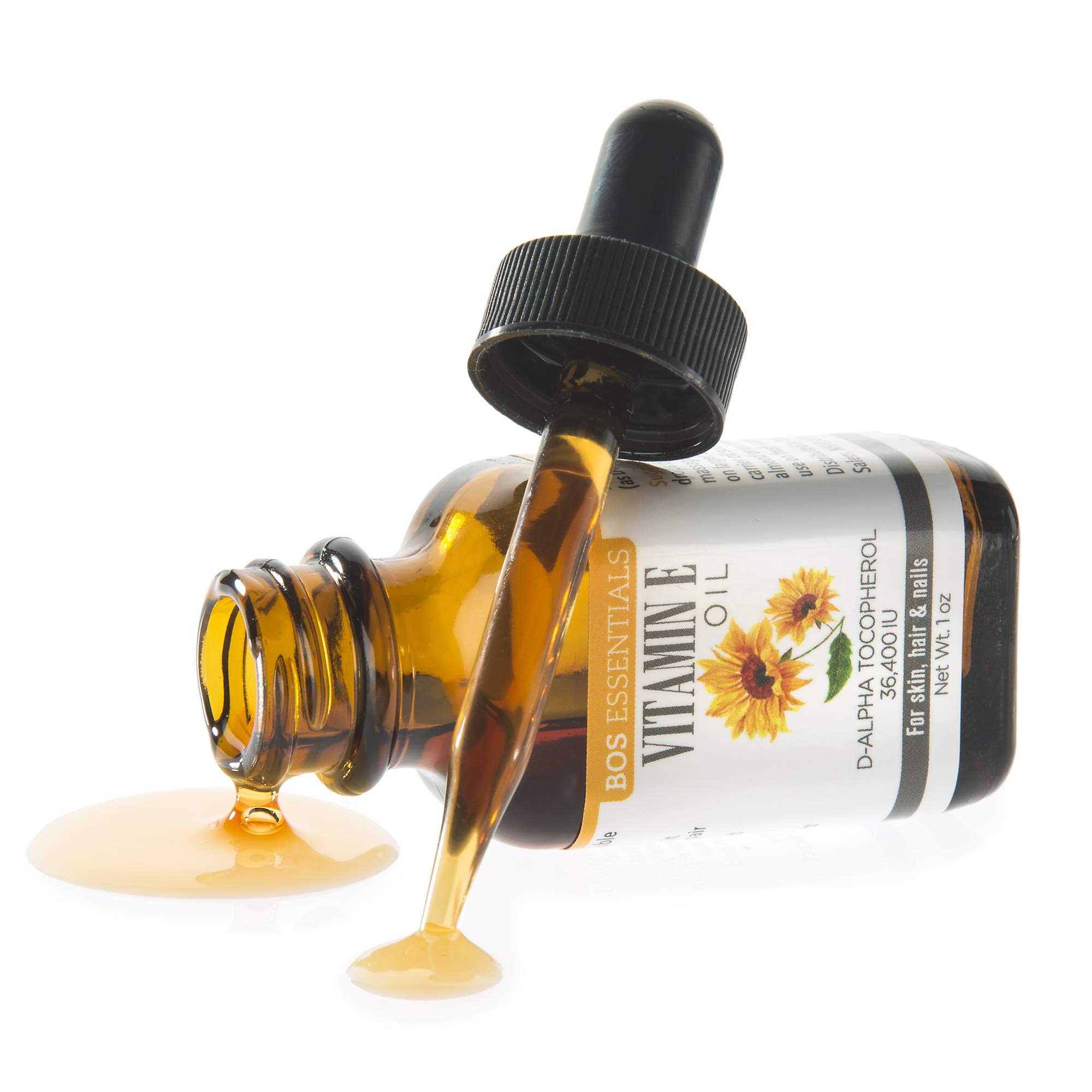 Bos Essentials Natural Vitamin E Oil (>90% D-Alpha Tocopherol) | Pure & Undiluted Oil | Diminishes The Appearance of Scars, Wrinkles, & Other Skin Abnormalities | Non-GMO