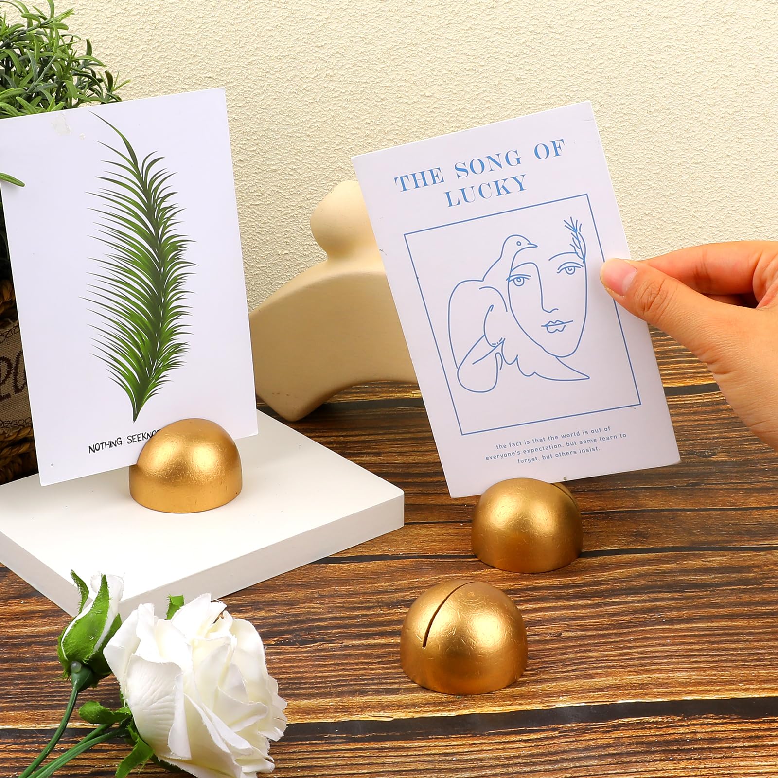 Abeillo 12 Pcs Table Number Holders Gold Wedding Place Card Holders Wood Table Card Display Stands, Modern Table Number Sign Clips for Anniversary Birthday Banquet Restaurant Events