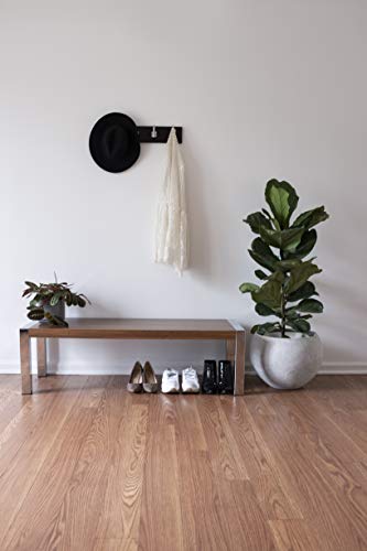 Hickory Hardware Hook Rack for Coats, Hats, Keys, Towels, Purses and More, Easily Mounted on Walls & Doors, Decorative Heavy Duty Hook Rail, 4 Hooks, Cocoa Wood Grain with Satin Nickel Finish