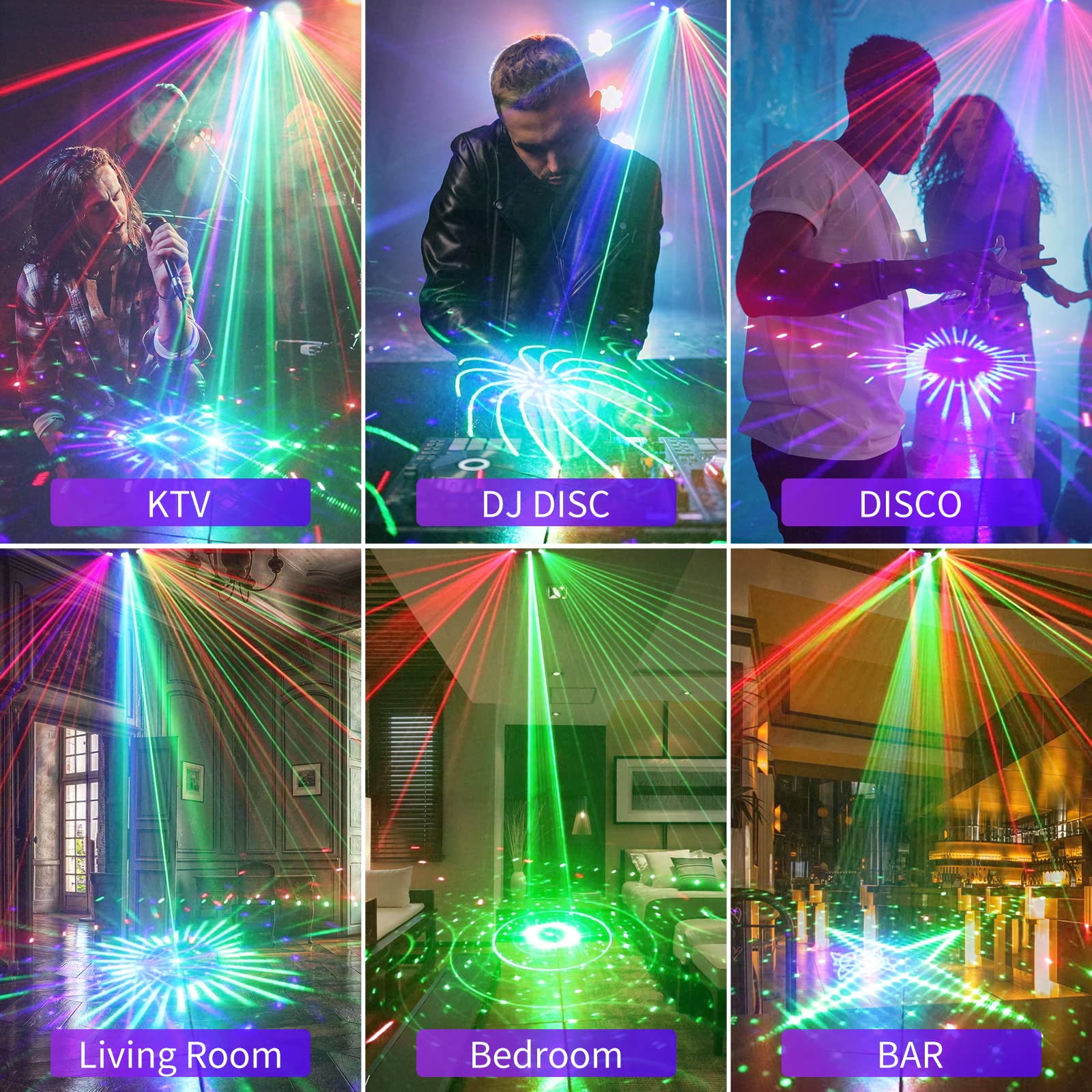 15 Eyes Party Lights DJ Disco Light RGBW UV Strobe Lighting Effect LED Projector Sound Activated Ravelight Remote Control for Home Parties Karaoke Birthday Wedding Bar