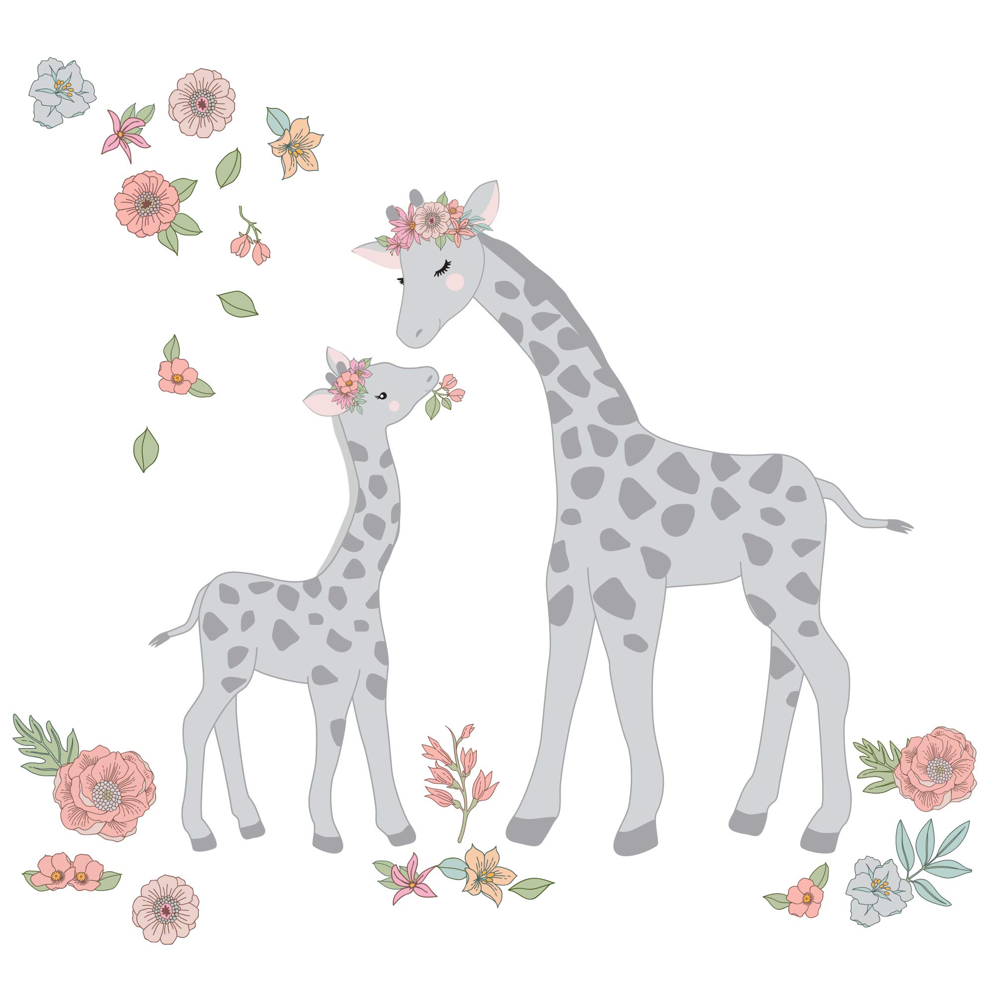Lambs & Ivy Giraffe and a Half Pink/Gray 4-Piece Nursery Baby Crib Bedding Set