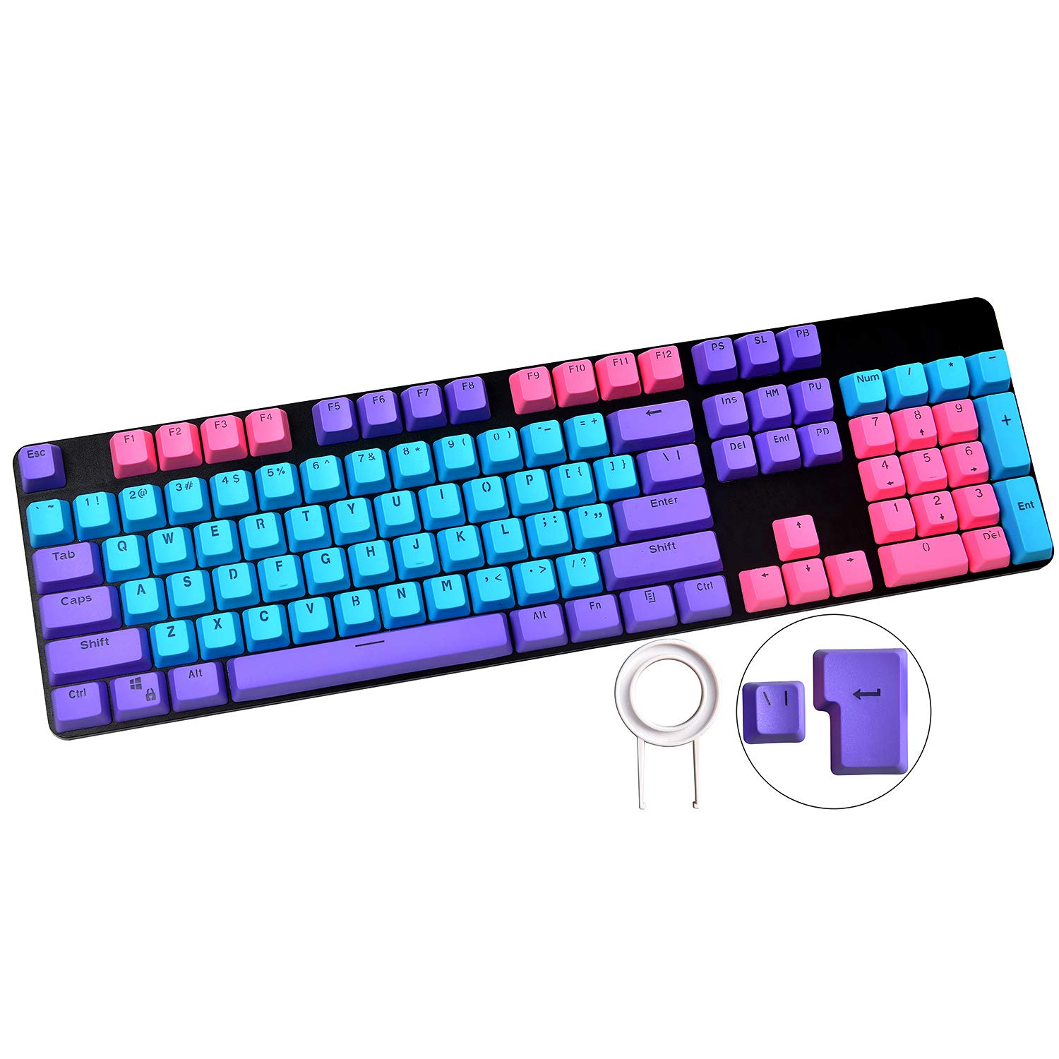 Bossi 104 Keycaps Set | Backlit Keycaps for Cherry MX Gaming Keyboard with Key Puller(Purple + Blue + Pink)(Keycap Only, Keyboard NOT Included)